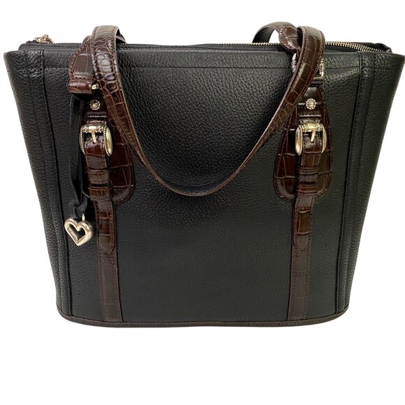 Brighton | Bags | Brighton Mallory Black Brown Leather Shoulder Bag ...